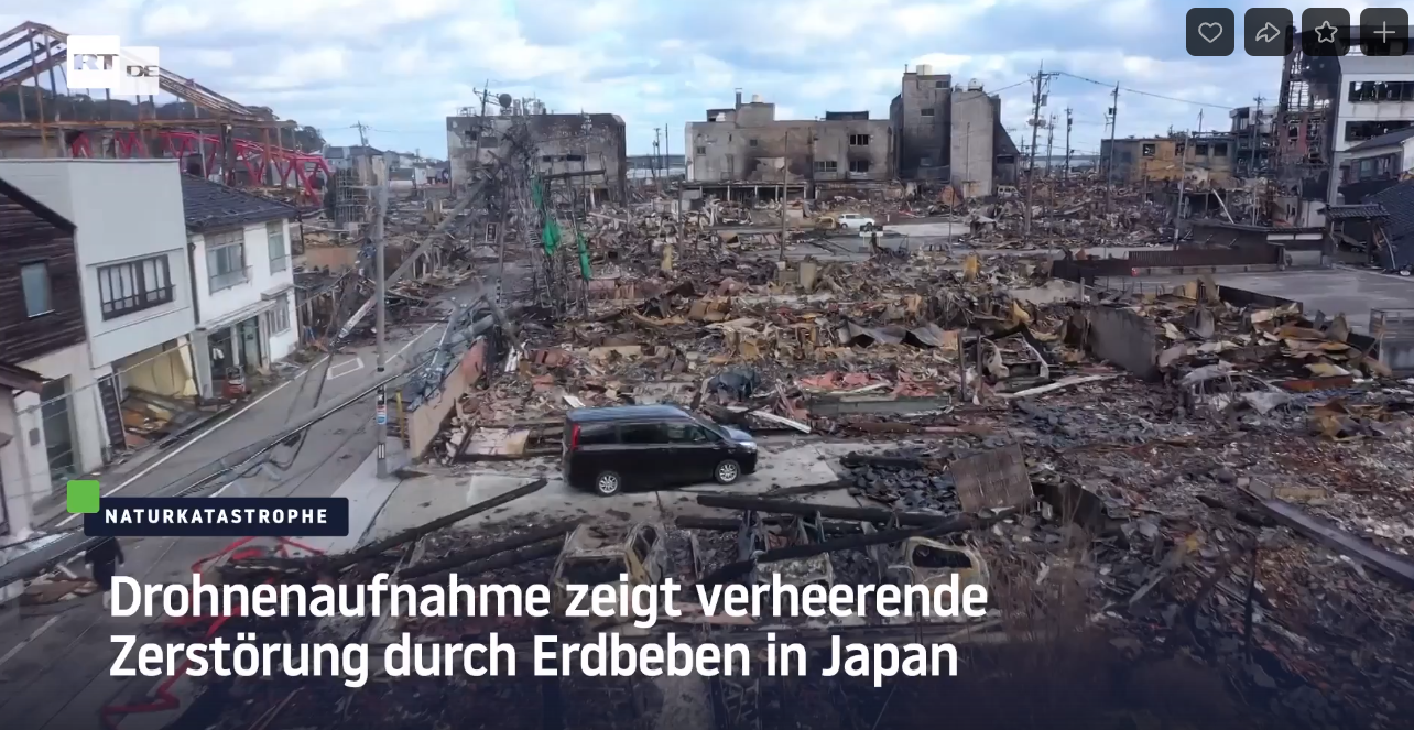 Drohnenaufnahme zeigt verheerende Zerstörung durch Erdbeben in Japan ...